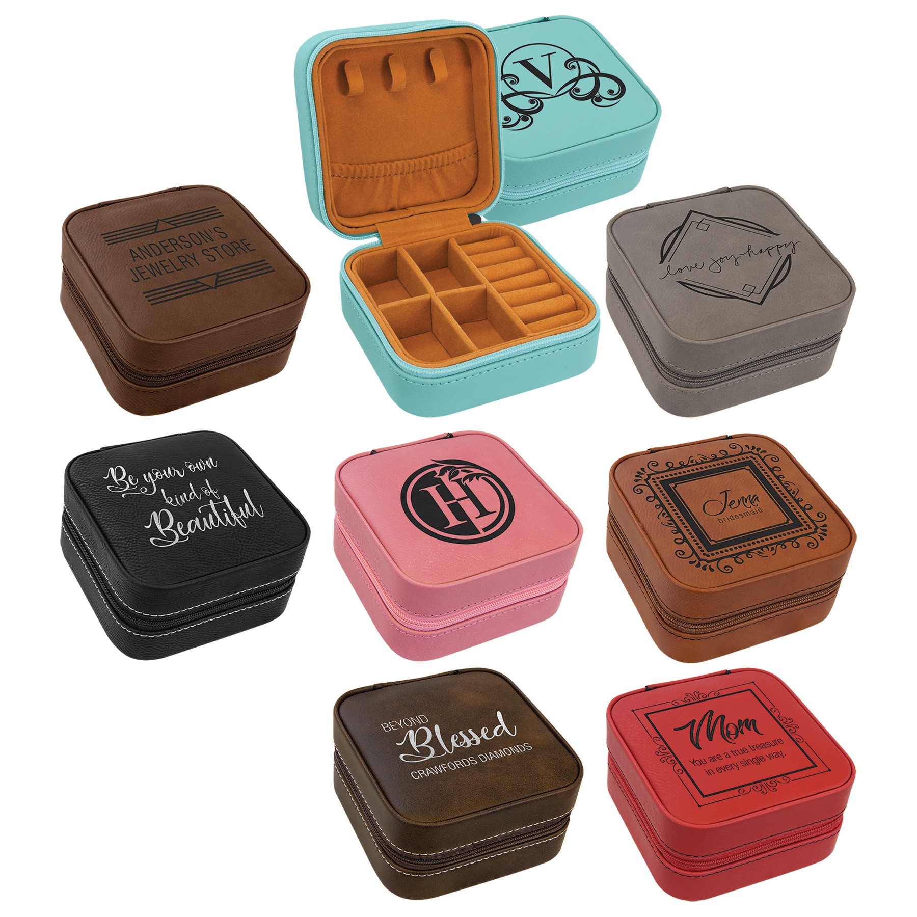 Multi Color PU Leather Laserable Jewelry Box Gift for Valentine's Day ...