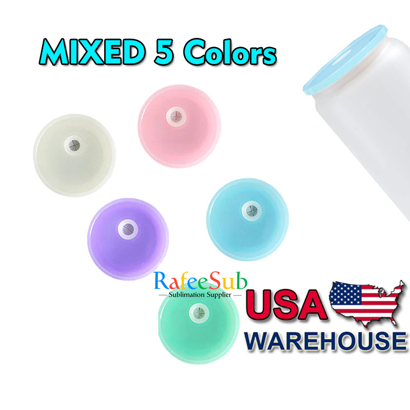 50PCS Colored PP Plastic Lids for 16oz Glass Can Mixed 5 Colors