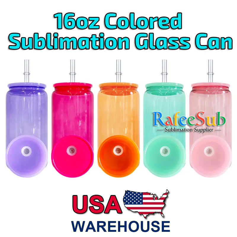 16oz Colored Sublimation Glass Can | Mixed 5 Colors | | Plastic Lids