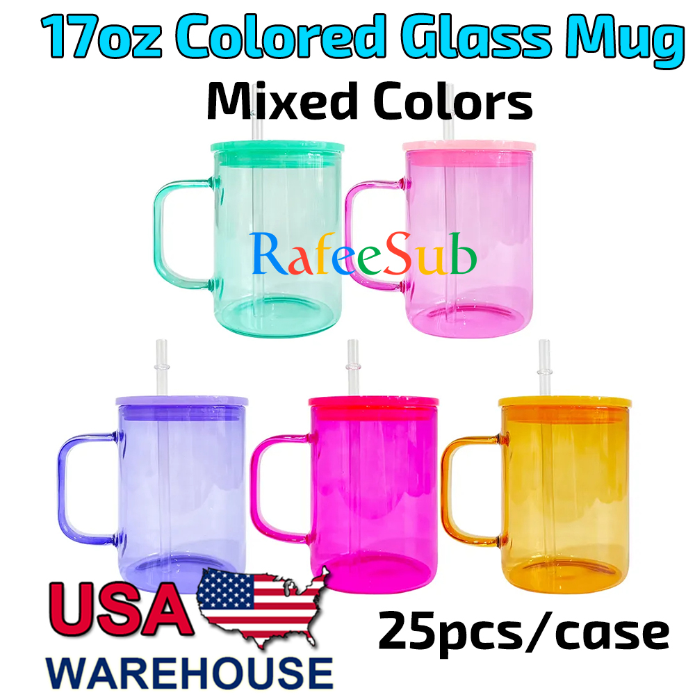 25PCS 17oz Colored Sublimation Blanks Glass Mug | Mixed Colors