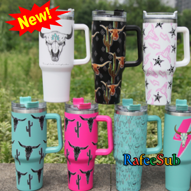 20PCS 40oz 3D Cow Head Pattern Stainless Steel Tumbler with Handle