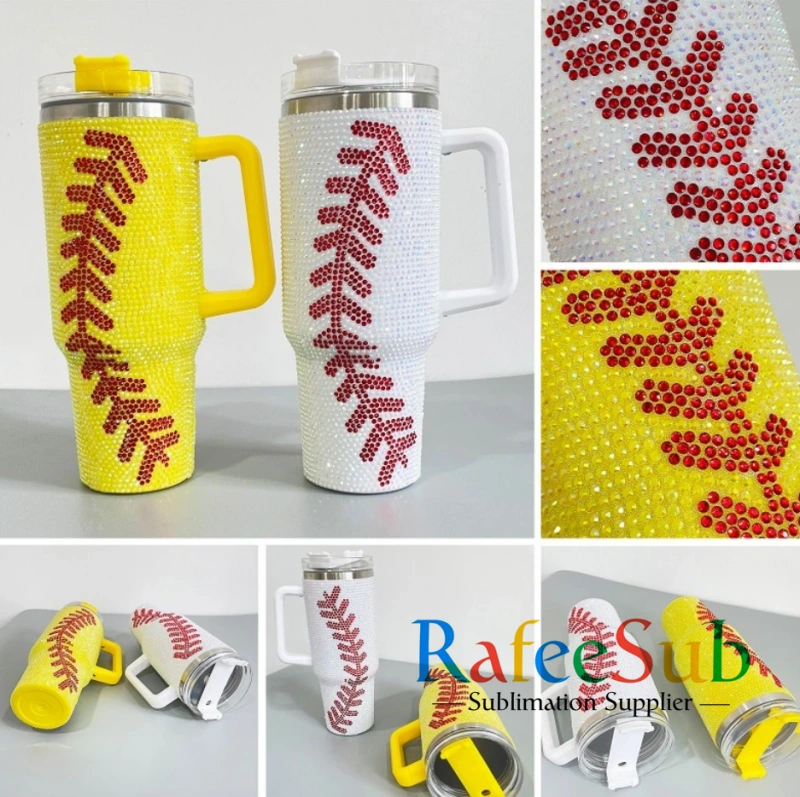 20PCS 40oz Baseball Bling Rhinestone Tumbler
