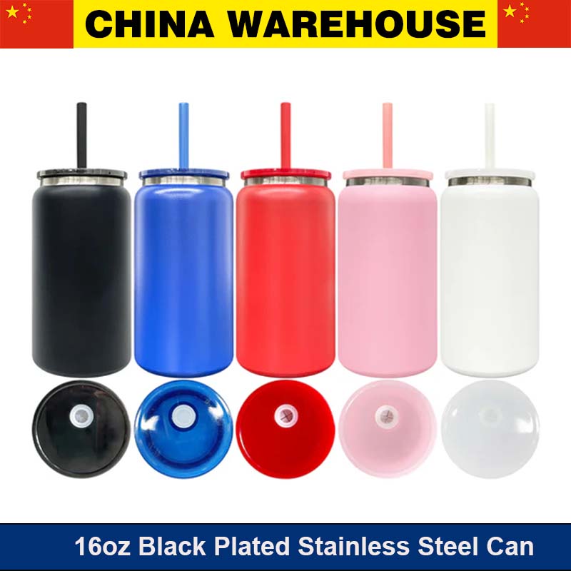 RAFEE 25pcs 16oz black plated metal cans stainless steel can tumblers ...