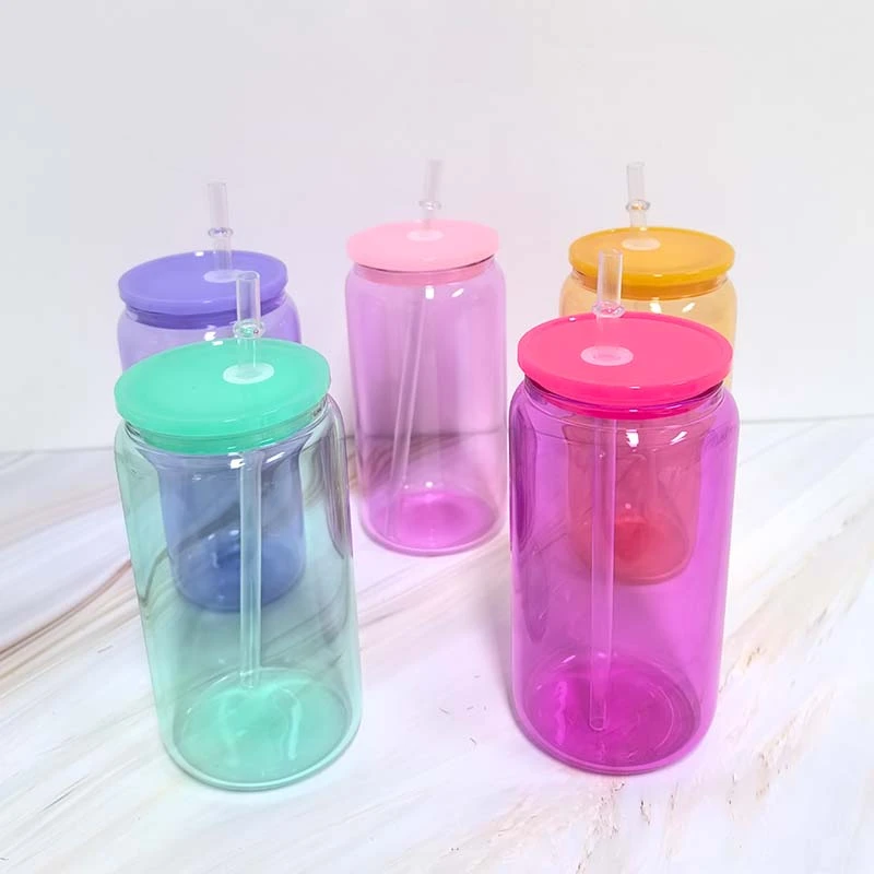 16oz Colored Sublimation Glass Can | Mixed 5 Colors | | Plastic Lids