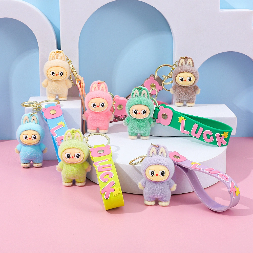 50pcs Labubu Flocking Keychain mix colors