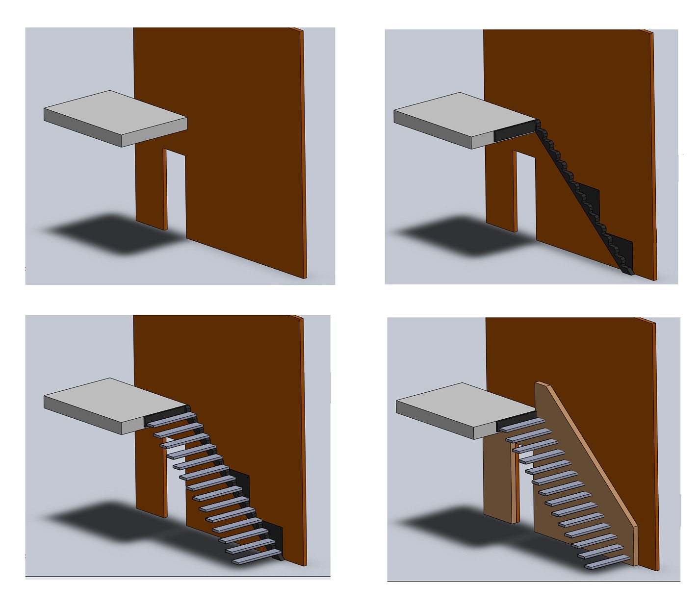 L shape floating stairs wood floating staircase with glass railing