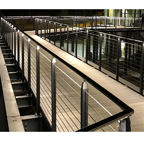 Outdoor stainless steel cable railing balustrade with led light