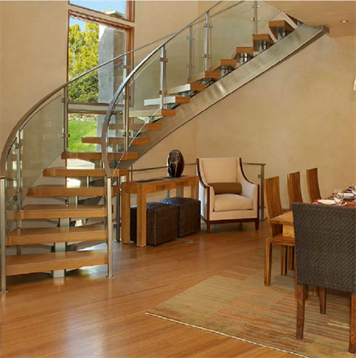 Mono Center Stringer Curved Staircase Modern Wood Staircase Arc Stairs