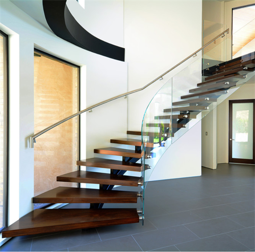 Mono Center Stringer Curved Staircase Modern Wood Staircase Arc Stairs