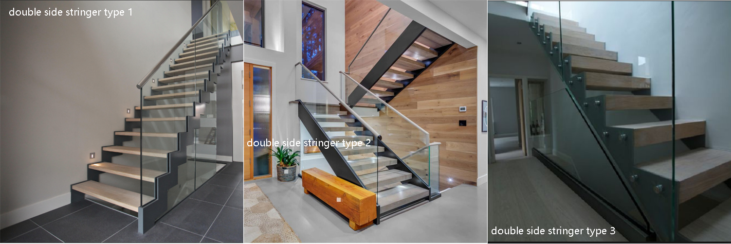 Villa L shape staircase steel stringer stairs cable railing stairs
