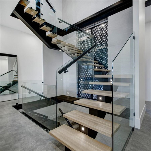 House stairs metal mono stringer stairs with black hardware