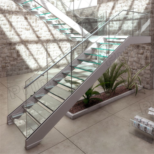 U shape glass step modern staircase for home