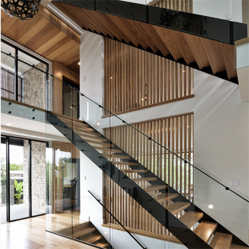 Black hardware modern steel stairs timber tread glass railing staircase