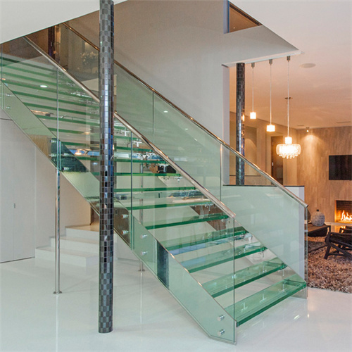 Glass Stainless Steel Stairs Modern Design Interior Straight Staircase