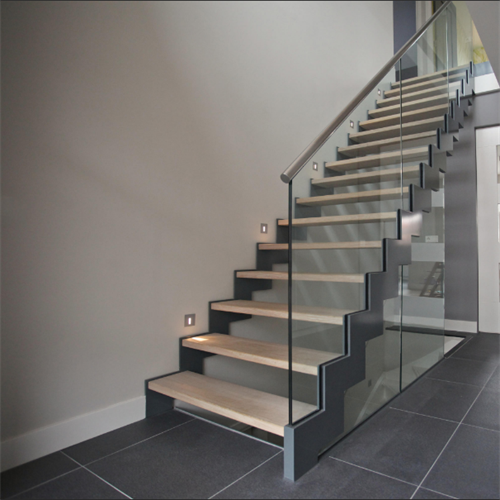 Open tread zig zag stringer flight stairs modern for home