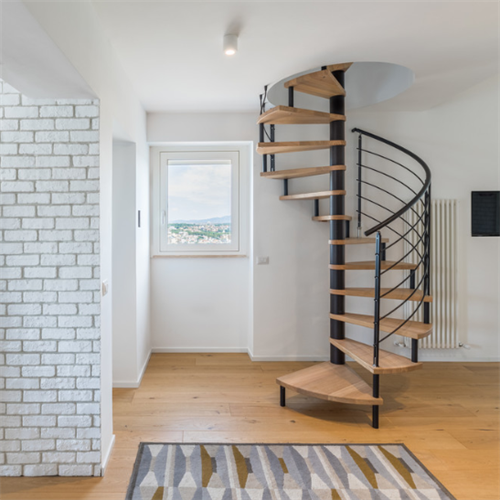 Prefabricated Round Stairs Wood Steel Spiral Staircase