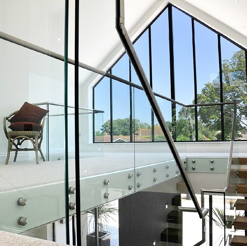 Modern Stair Glass Railing Standoff Frameless Glass Railing