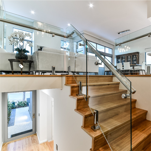 Modern stairs glass railing glass balustrade spigots glass railing