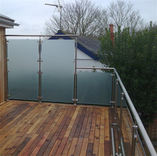 Frosted glass railing balcony privacy screen stainless steel glass railing