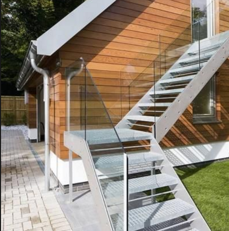 Double side metal beam stairs with glass railing modern outdoor stairs kit