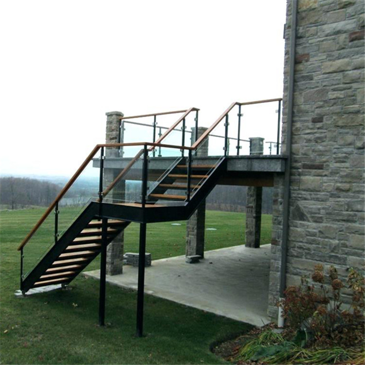 Deck metal staircase parts prefab outdoor stairs with glass railing