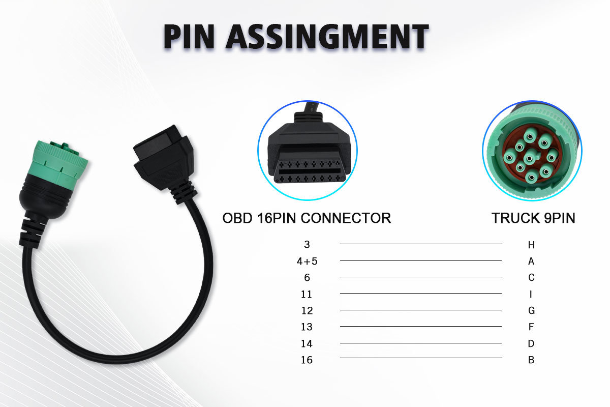 9Pin Adapter Cable to OBDII Truck Diagnose Interface