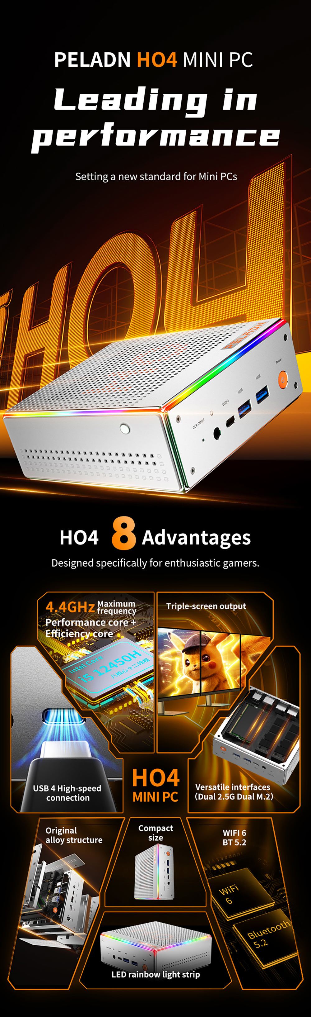 PELADN HO4 Mini PC Intel 12450H Processor