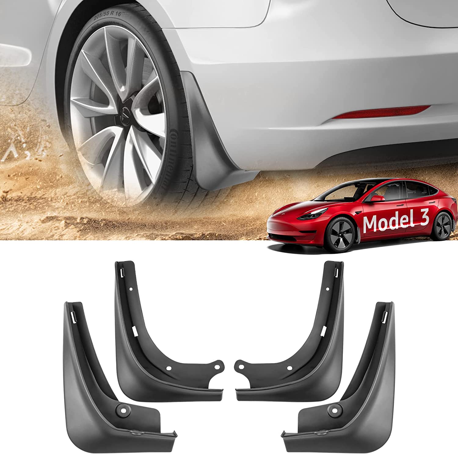 SENZEAL-AUTO | Tesla Model 3 Mud Flaps Front Rear Splash Guards Fender ...