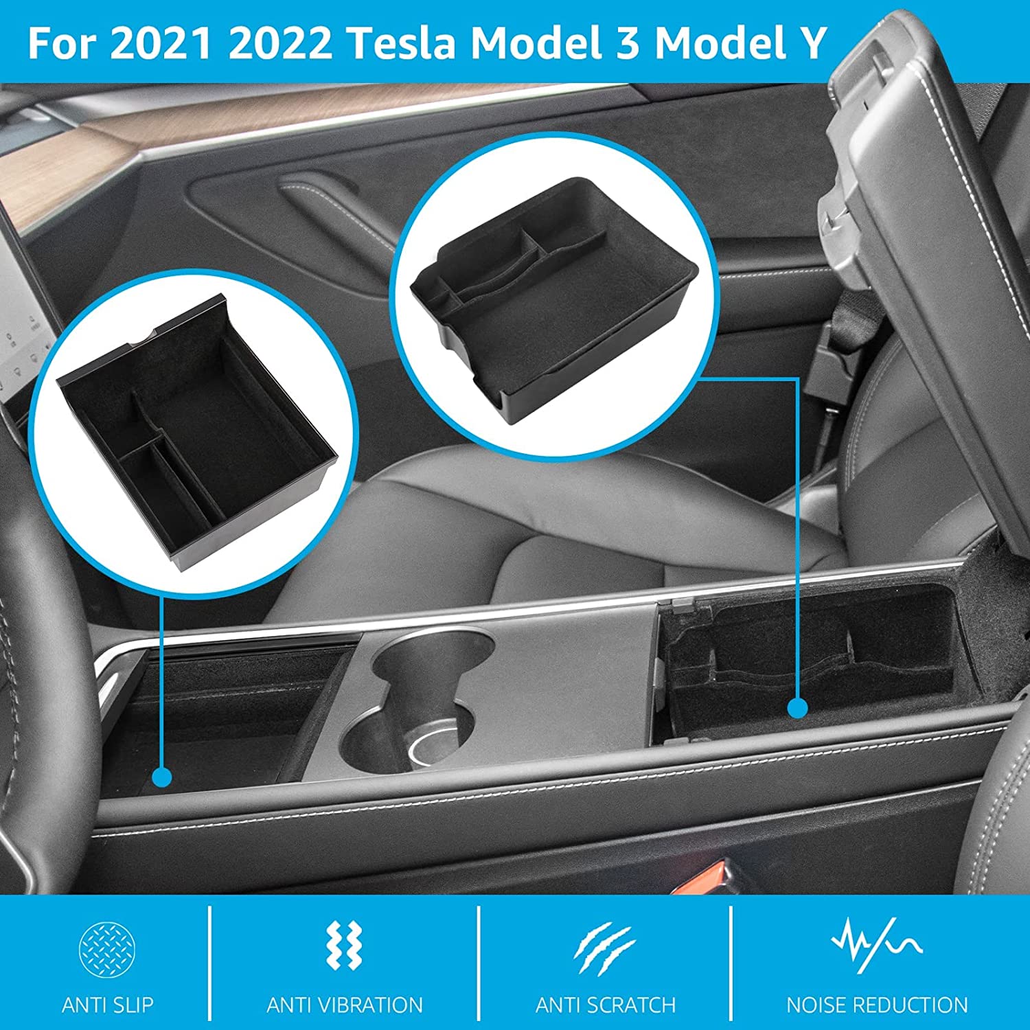 2022 Upgraded 3PCS Model 3 Model Y Flocked Center Console Organizer ...