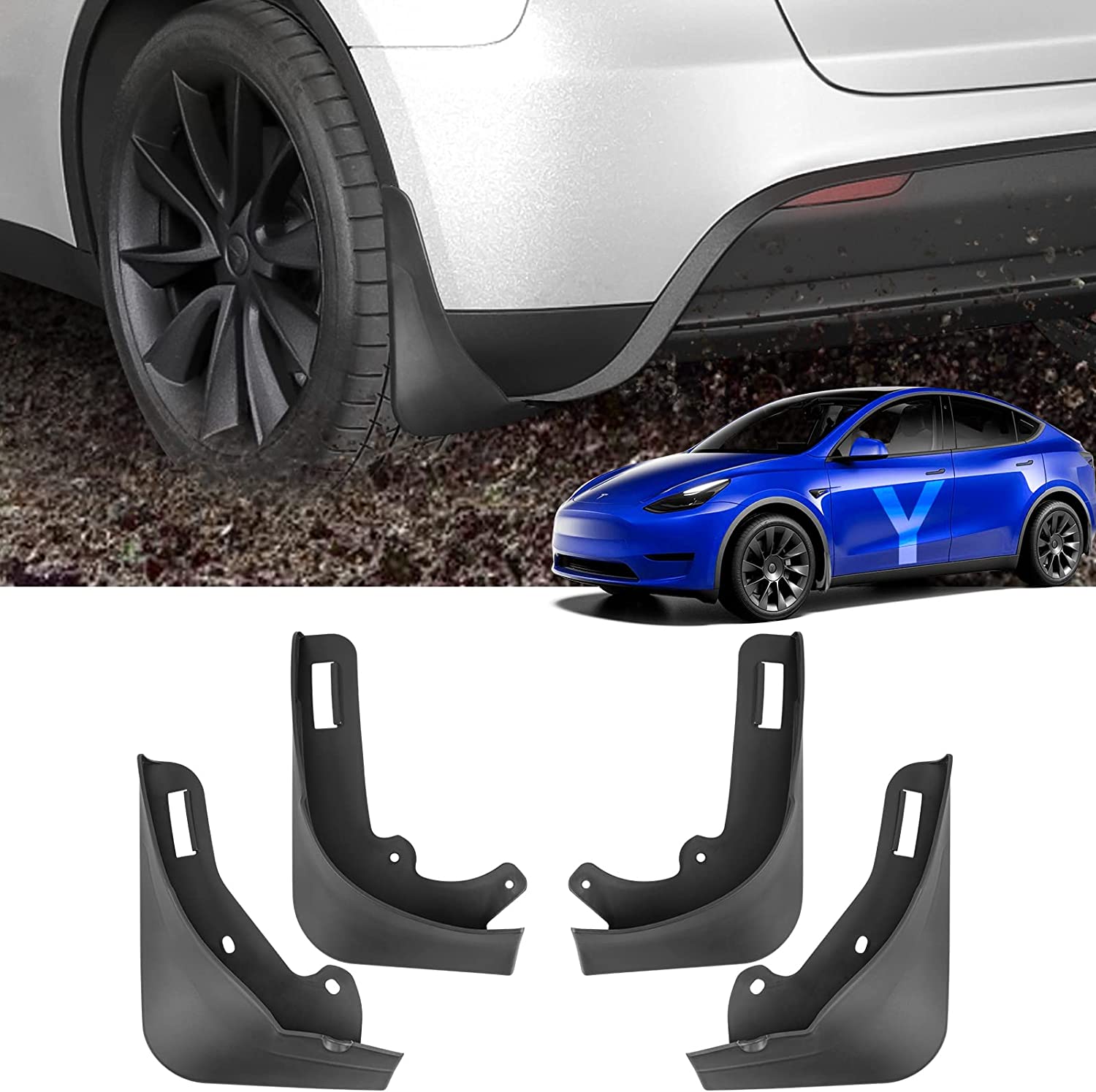 SENZEAL-AUTO | Tesla Model Y Mud Flaps Splash Guards No Drilling ...