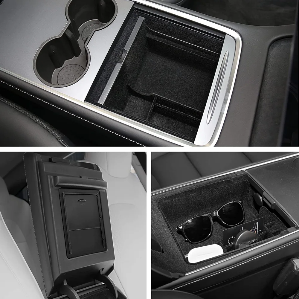 2022 Upgraded 3PCS Model 3 Model Y Flocked Center Console Organizer ...
