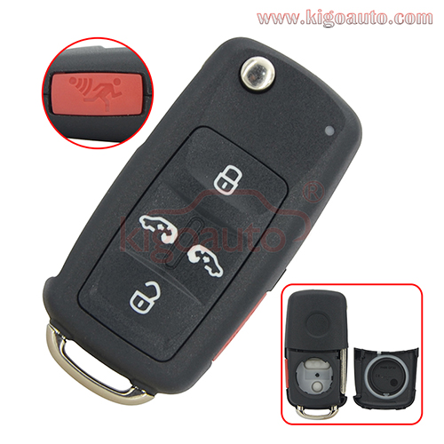 Flip key shell 4 button with panic for VW,VW
