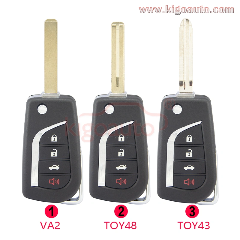 FCC HYQ12BFB Flip remote key shell 4 button VA2 / TOY48 / TOY43 blade ...