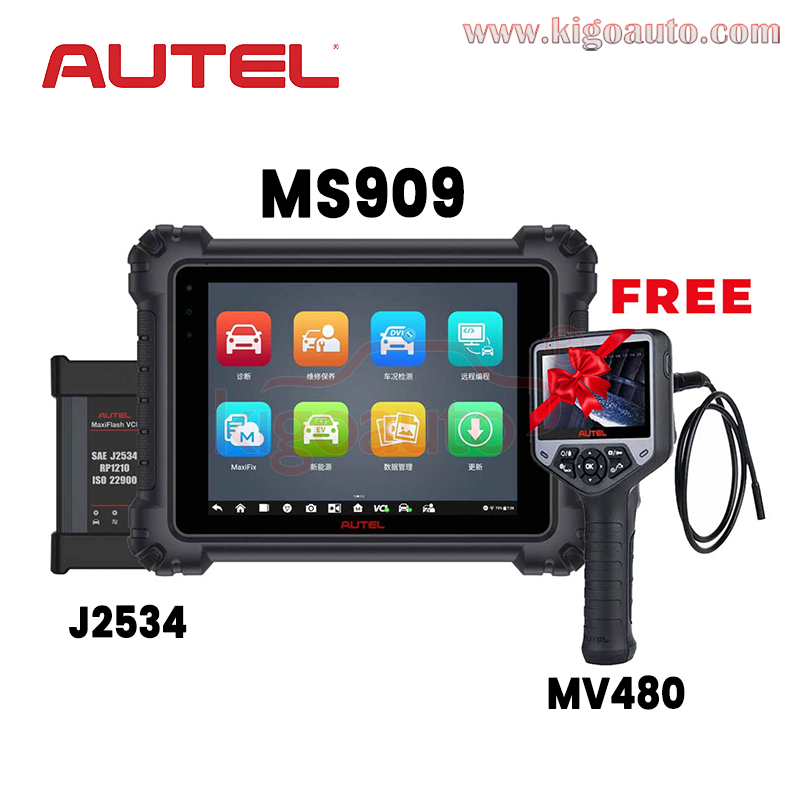 Autel MaxiSYS MS909 Diagnostic Tablet with MaxiFlash VCI/J2534 + Free MaxiVideo MV480 Digital ...