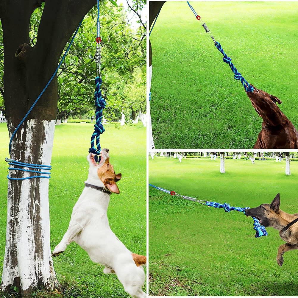 Spring Pole Dog Rope Toy with 16ft Durable Rope,Dog Tie-out Cable