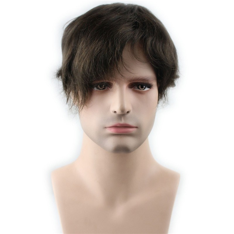 Men's Toupee 10×8 inch Real Human Hair 4# Color Thin Skin Hairpiece ...