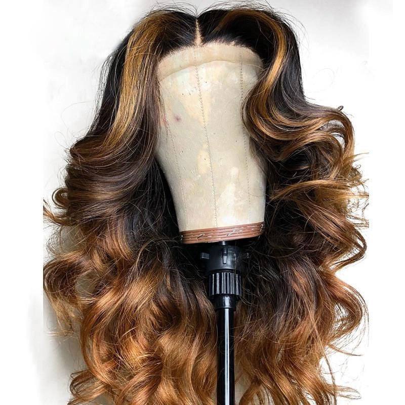 Human Virgin Hair Ombre Wave Pre Plucked Lace Front Wig For Black Woman,Colored & Ombre Lace Wigs
