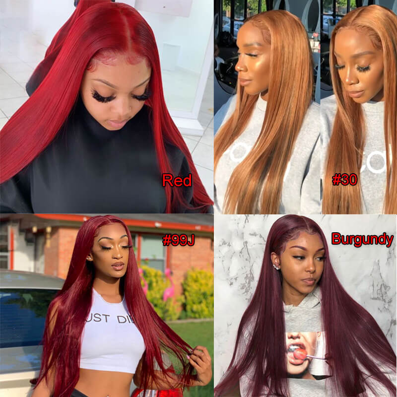 Red Wig Human Hair Remy Brazilian Straight Lace Front Wig Pre Plucked ...
