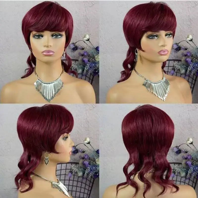 Dovetail Shape Burgundy Black Blonde Brown Orange Color Short Pixie Cut ...