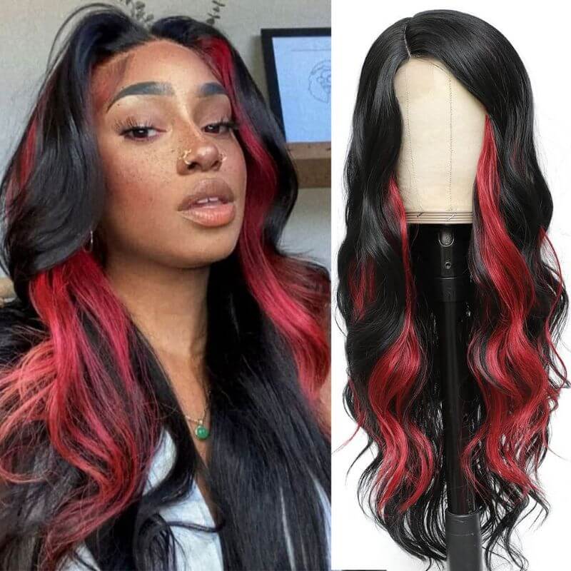 Skunk Stripe Human Virgin Hair Ombre Wigs Highlights Long Wavy ...