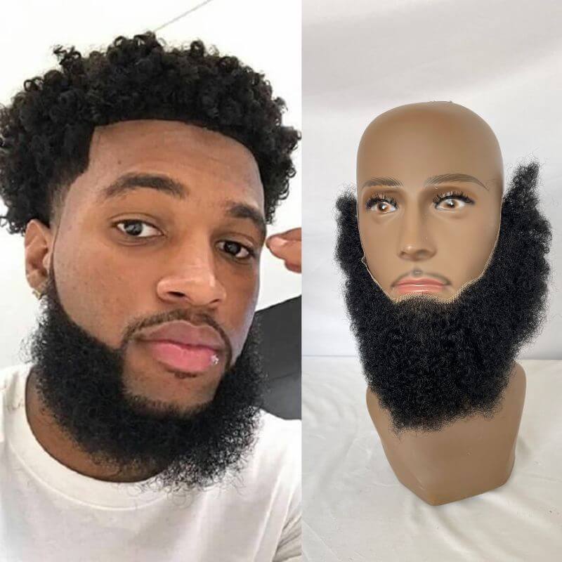 Human Hair Afro Curl Face Beard Mustache For American Black Men ...
