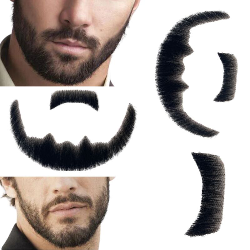 Human Hair Straight Fake Beard Swiss Lace Face Beard And Moustache Real ...