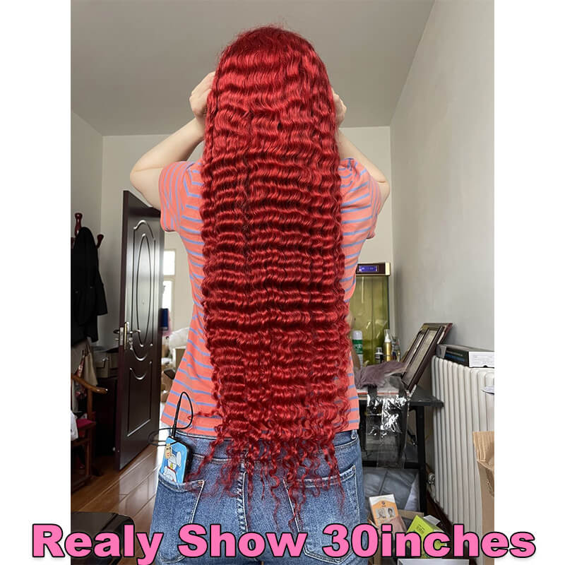 Red Water Wave Wavy Full Lace Human Hair Wig Brazilian Virgin Curly ...