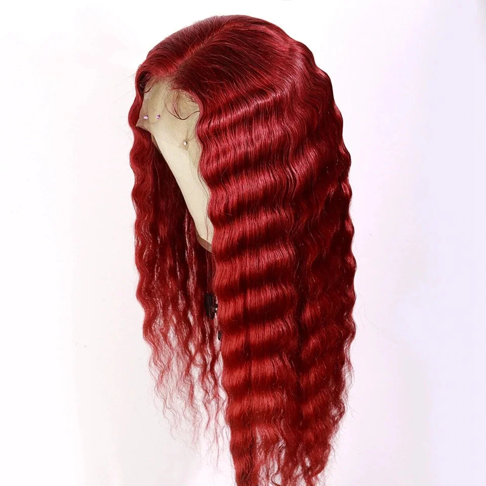 Red Water Wave Wavy Full Lace Human Hair Wig Brazilian Virgin Curly ...