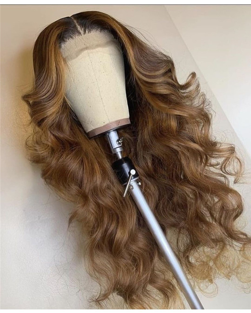 Human Virgin Hair Pre Plucked Tan Color Ombre Lace Front Wig And 13x4x1 ...