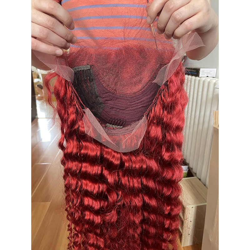 Red Water Wave Wavy Full Lace Human Hair Wig Brazilian Virgin Curly ...