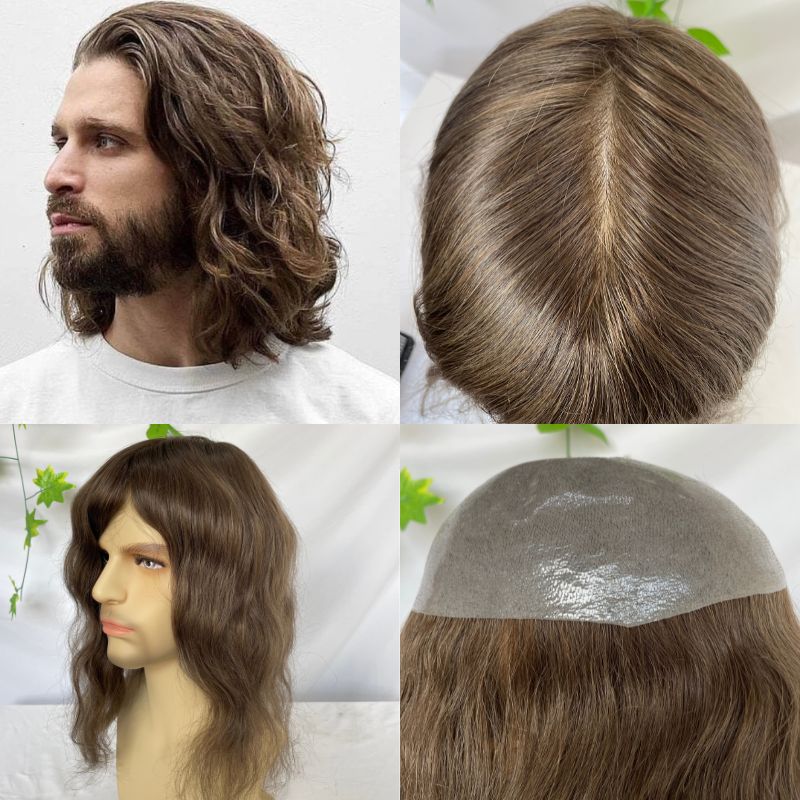 12 Inch Long Toupee for Men European Virgin Human Hair Light Brown V ...