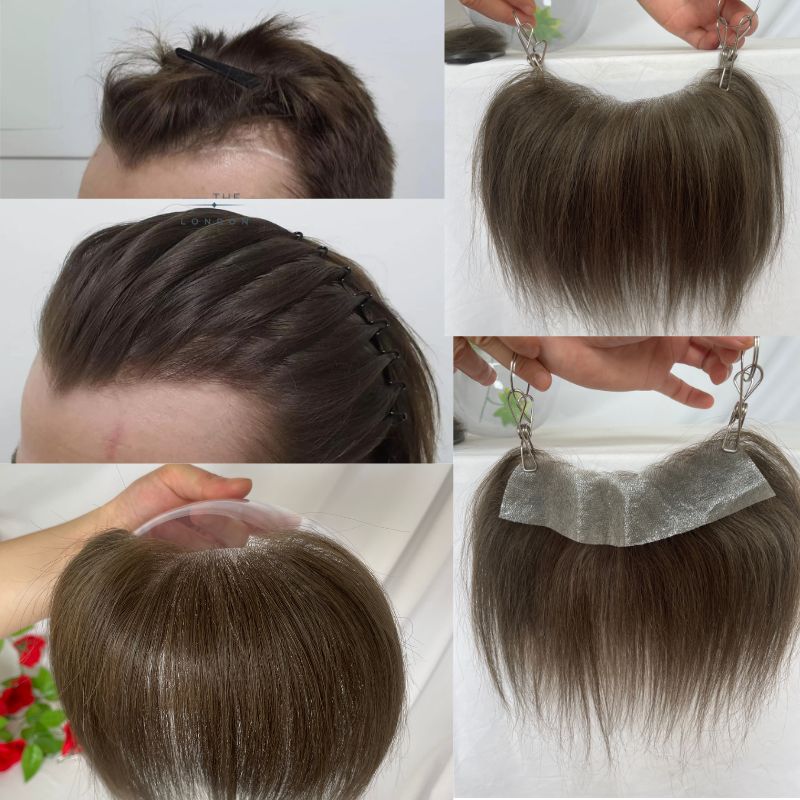 Men's PU Human Hair Hairline 100% Real Human Hair V Loop Frontal Toupee ...
