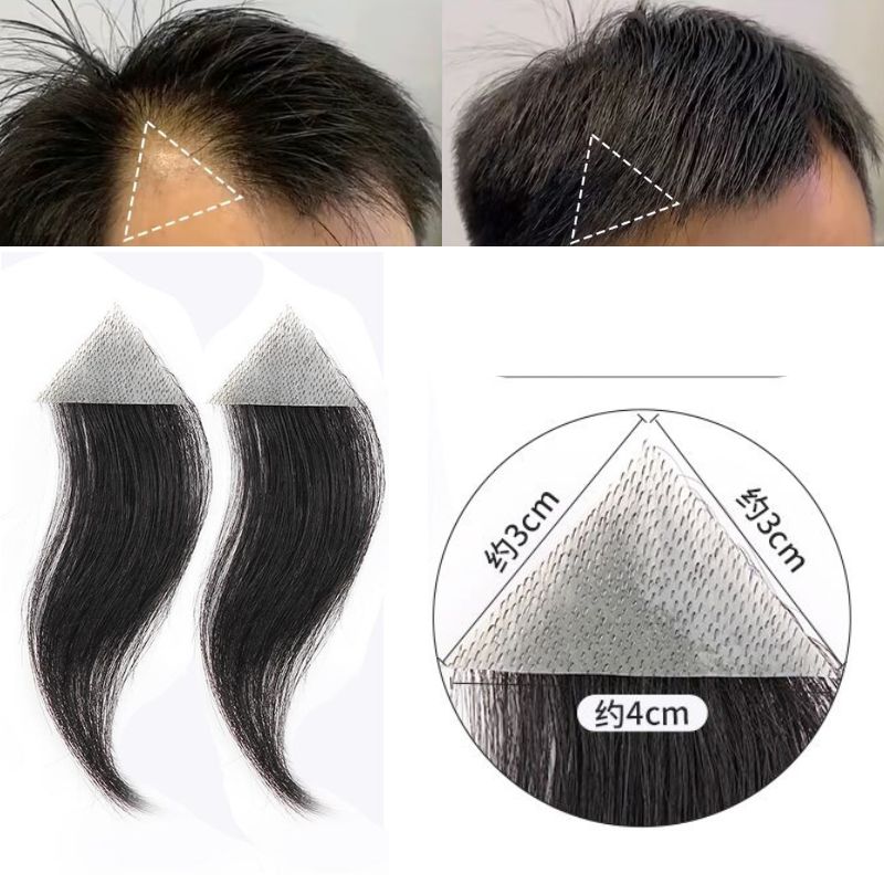 Men's PU Human Hair Hairline 100% Real Human Hair Forehead Hair Patch ...