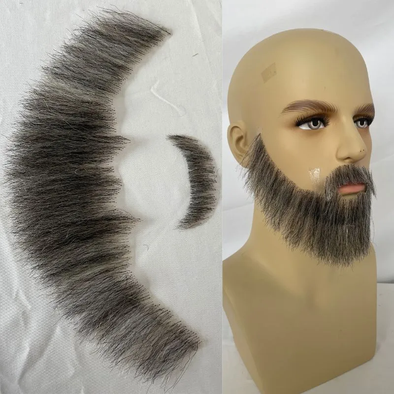 Grey Color Face Fake Beard Brown Color Swiss Lace Fake Beard And ...